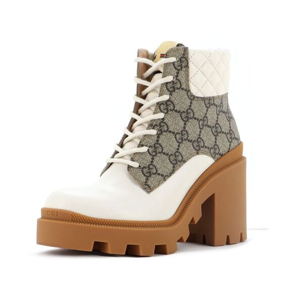 Gucci | Shoes | Gucci Womens Lace Up Heeled Ankle Boots Gg Coated ...